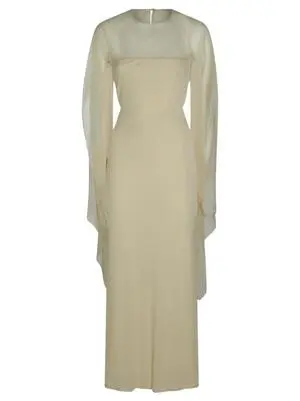 Alberta Ferretti Sheer Cape-overlay Dress - Nude