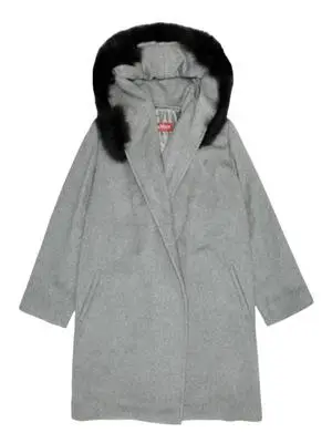 Max Mara Hooded Wool Coat With Fur Trim - Gray