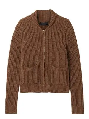 NILI LOTAN Long-sleeved Zip-up Cardigan With Shawl Collar - Camel