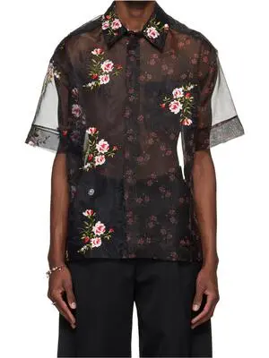 Simone Rocha Sheer Patchwork Loose Shirt - Black