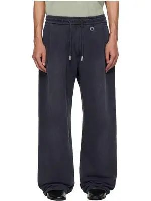 WOOYOUNGMI Faded Logo Drawstring Wide-leg Pants - Black