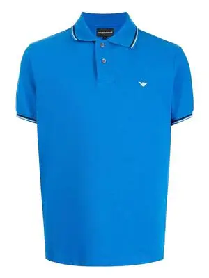 Emporio Armani Logo Printed Short Sleeved Polo Shirt - Blue