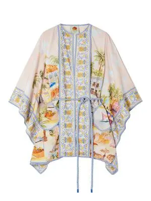 Farm Rio Printed Batwing Sleeve Blouse - Blue