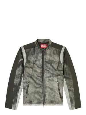 DIESEL® Panelled Logo Biker Jacket - Dark Gray
