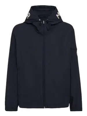 Moncler Hooded Casual Jacket With Embroidered Logo - Black