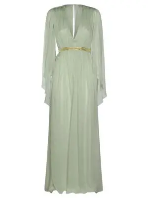 Alberta Ferretti Pleated Belted Maxi Dress - Gray