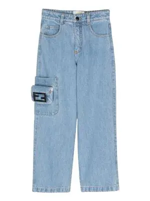 Fendi Cargo Jeans With Logo Detail - Blue