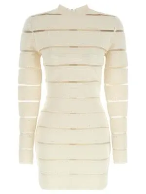 Balmain Sheer Panel Sequin Mini Dress - Neutrals