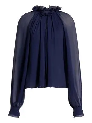 Alberta Ferretti Long Sleeve Ruffled Pleated Blouse - Blue