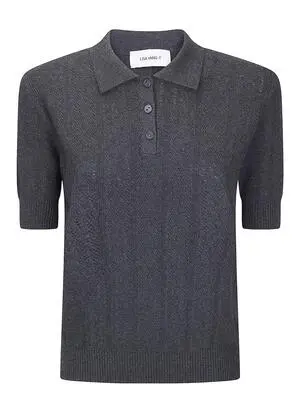 LISA YANG Short Sleeve Knit Polo - Eclipse