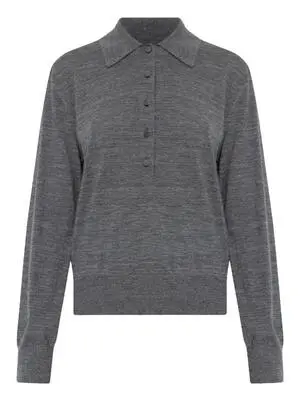 Dries Van Noten Long Sleeve Polo Shirt - Grey