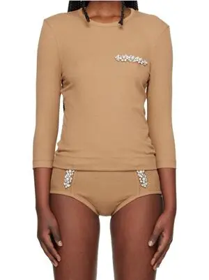 SIMONE ROCHA Simone Rocha Embellished Crew Neck 3/4 Sleeve T-Shirt