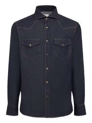 Brunello Cucinelli Western Cotton Denim Shirt - Black
