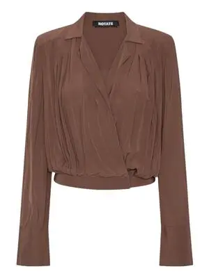 ROTATE BY BIRGER CHRISTENSEN Pleated Long-sleeve Blouse - Brown