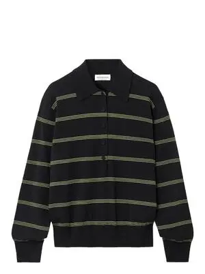 Dries Van Noten Striped Merino Wool Polo Shirt - Black