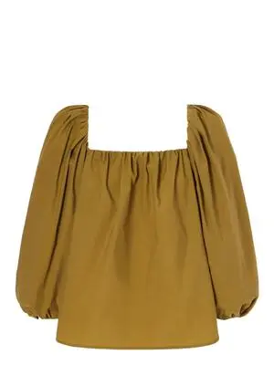 Saint Laurent Gathered Poplin Blouse - Brown