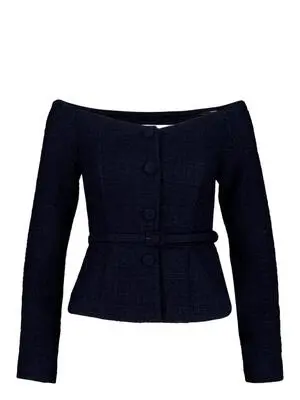 Roland Mouret Off-the-shoulder Boucle Top - Navy