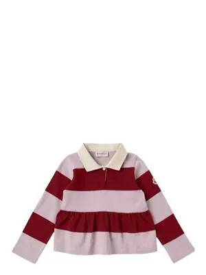 Moncler Striped Long Sleeve Cotton Polo Shirt - Pink
