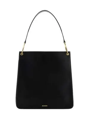 JIL SANDER Logo Detailed Shoulder Bag - Black