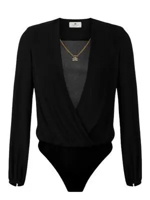 Elisabetta Franchi Georgette Bodysuit With Embellished Pendant Necklace - Black