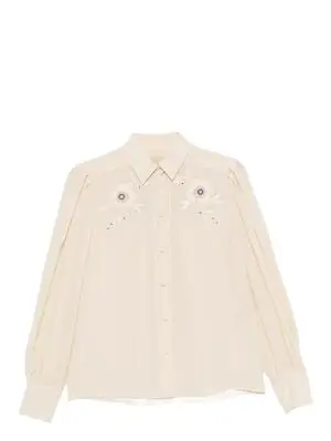 Valentino Garavani Floral Embroidered Pleated Sleeve Blouse - White