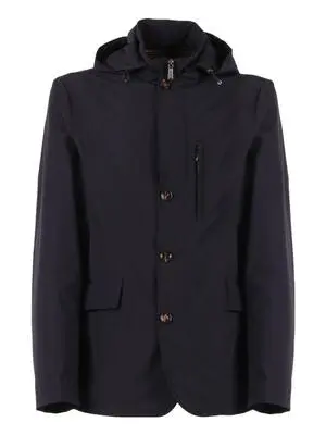 MOORER Hooded Buttoned Jacket - Blue