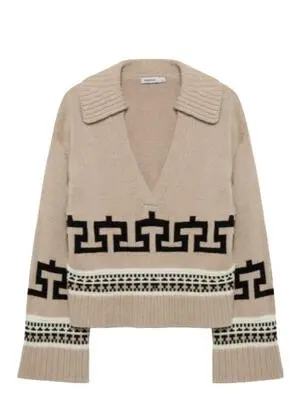 SIMKHAI Simkhai Long-Sleeve Collared Sweater With Geometric Print