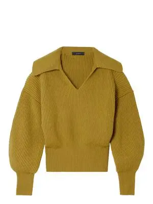 JOSEPH Ribbed Knit V-neck Sweater - Mustard