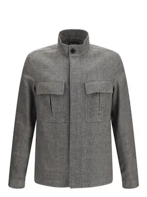 Zegna High Collar Utility Shirt Jacket - Black