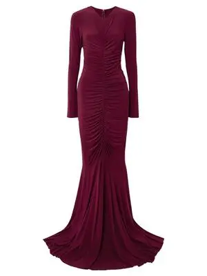 Norma Kamali Shirred Front Fishtail Gown - Plum