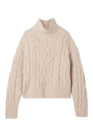 NILI LOTAN Fairiny Cable Knit Turtleneck Sweater - Beige