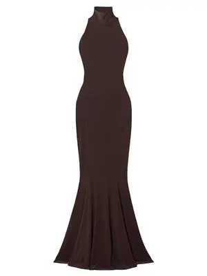 Norma Kamali Halterneck Fishtail Gown - Chocolate