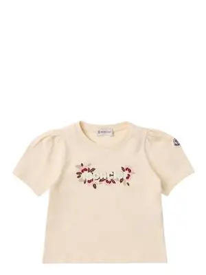 Moncler Floral Logo Print Cotton T-shirt - Nude
