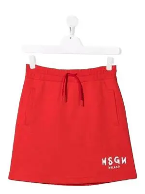 MSGM Logo Print Cotton Miniskirt - Red
