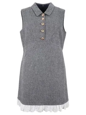 SELF-PORTRAIT Lace-trim Herringbone Mini Dress - Grey