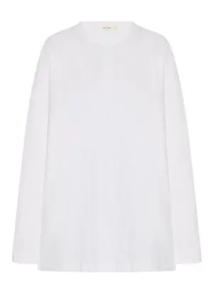 THE ROW Long-sleeve Crewneck Top In Textured Cotton Jersey - White
