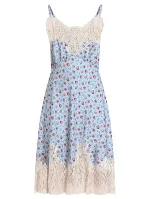 Dolce & Gabbana Floral Print Midi Dress With Lace Trim - Blue