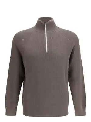 Brunello Cucinelli Zip Ribbed Turtleneck - Gray