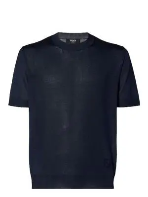 Fendi Viscose Yarn Jumper With Ff Logo - Dark Blue