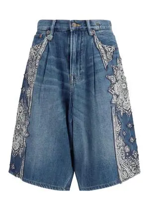 R13 Bandana Patchwork Denim Shorts - Blue