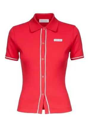 MARINE SERRE Ribbed Jersey Polo T-shirt - Red