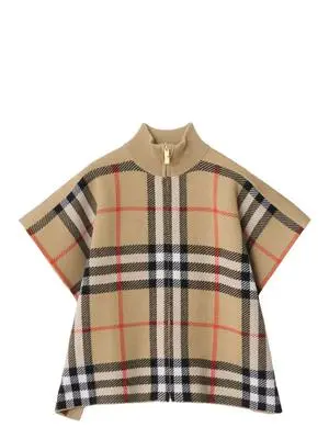 Burberry Reversible Checked Knitted Cape - Beige