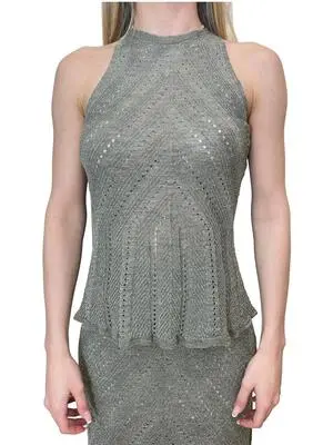 TWINSET Open Back Knitted Halter Top - Gray