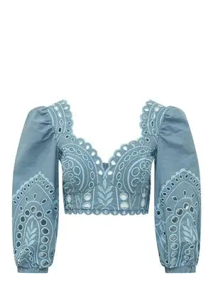 Charo Ruiz Ibiza Luna Embroidered Crop Top - Blue