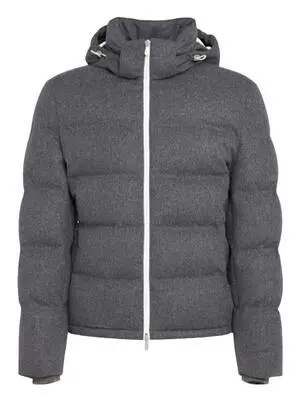 Brunello Cucinelli Wool Cashmere Down Jacket With Drawstring Hood - Black