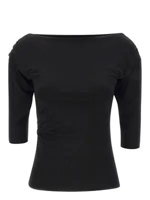 KAOS Boat Neck Blouse With Three-quarter Sleeves - Black