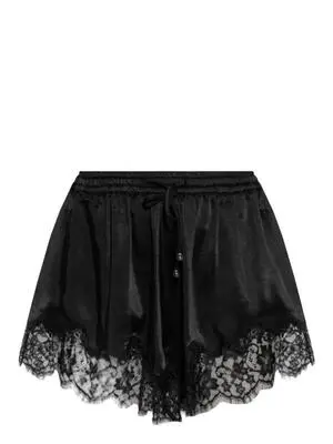 SELF-PORTRAIT Lace-trimmed Elasticated Drawstring Shorts - Black