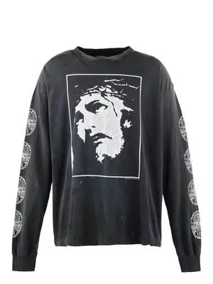 SAINT MXXXXXX Graphic-print Long-sleeve T-shirt - Black