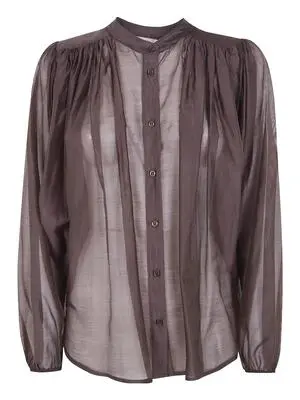 TWINSET Sheer Pleated Puff Sleeve Shirt - Gray