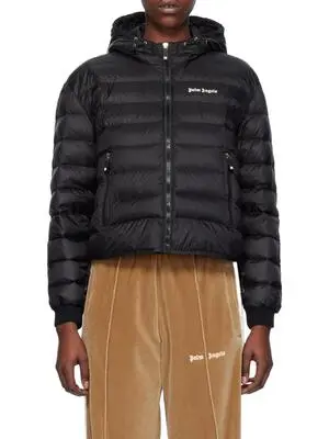 Palm Angels Logo Detailed Quilted Bomber Jacket - Black